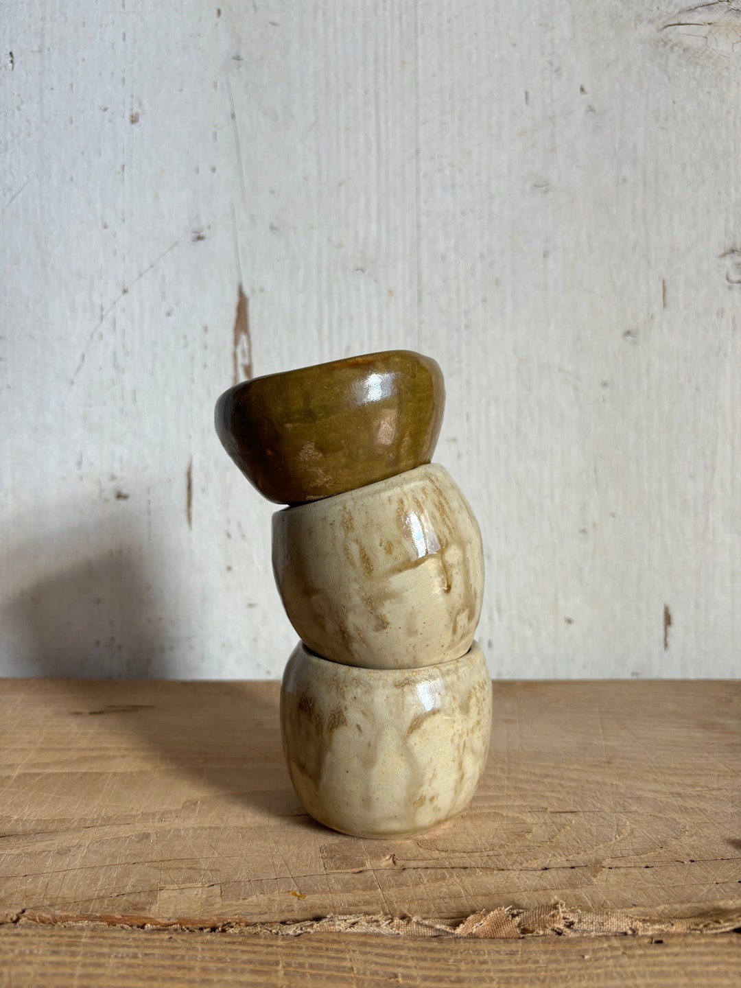 Vintage 3 Wabi Sabi Glazed Texture Raku Style Cups Farmhouse Decor ...