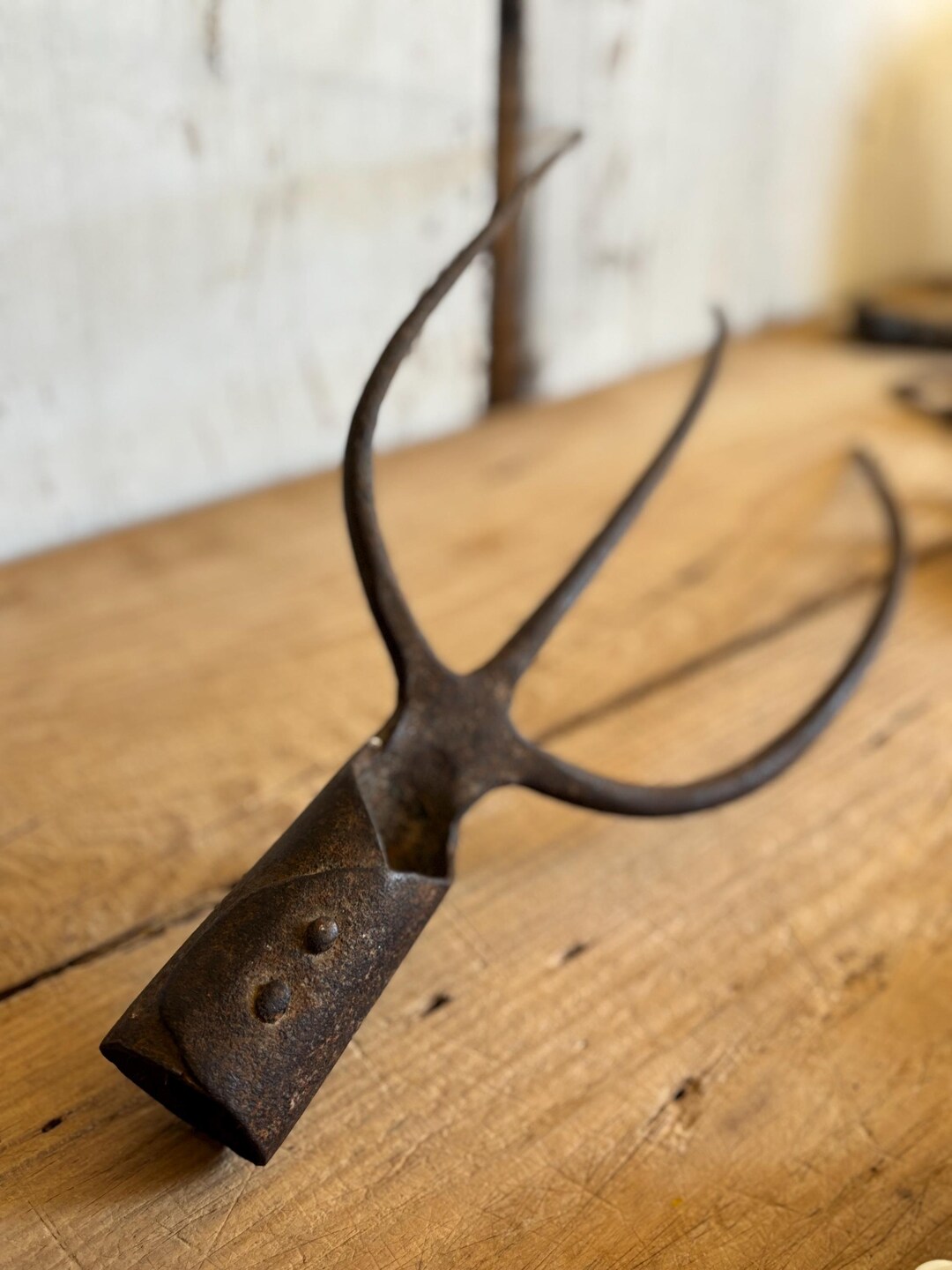 Antique Forged Iron Farmer Tools European Gardening Pitchfork Primitive ...