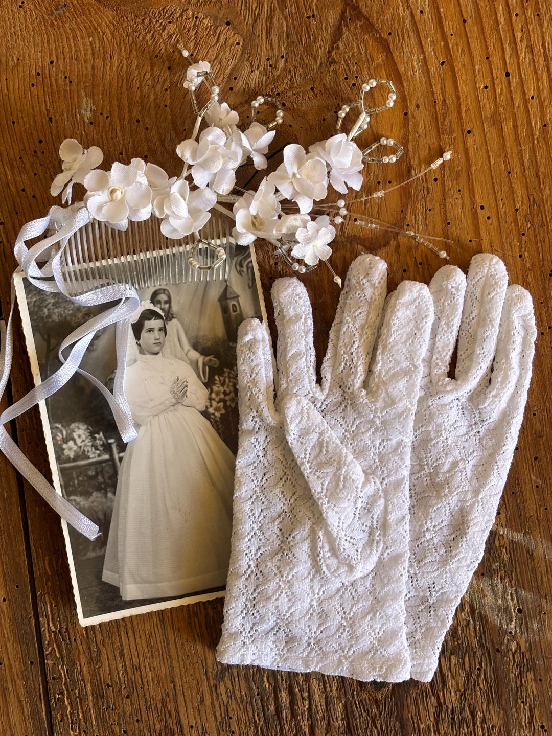Vintage Girl Photo With Floral Crown First Communion Embellishment ...