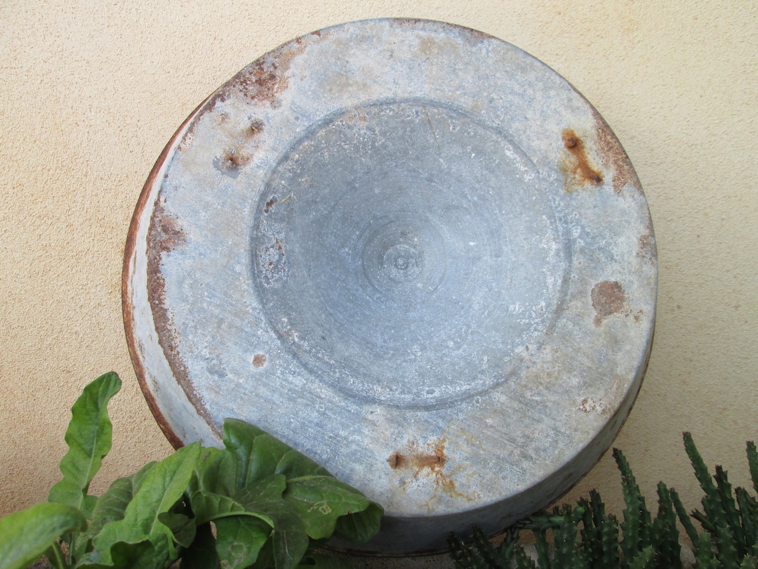 Antique LARGE Heavy Rusted Patina Zinc Bowl Farmhouse Basin Shabby Chic ...