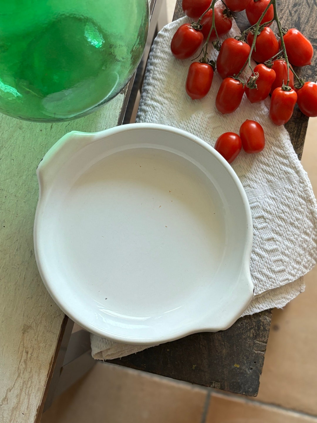 Vintage Green Cast Iron Bowl Farmhouse Rustic Kitchen Real Ceramic ...