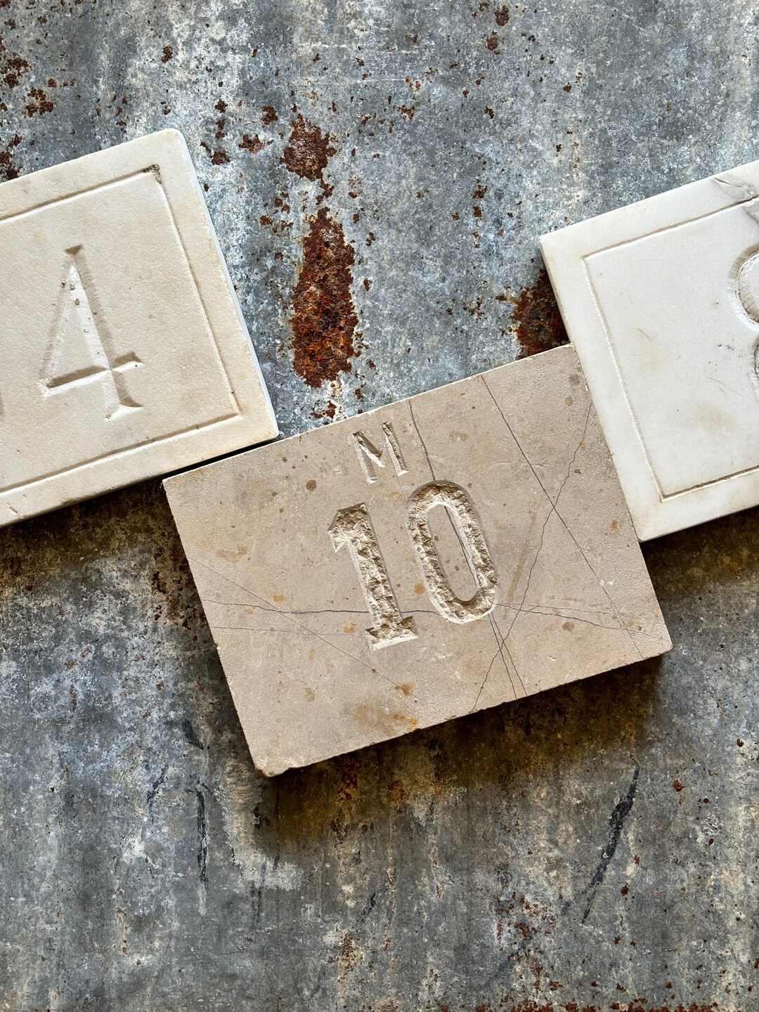 Antique Authentic 1900 Stone Tiles House Civic Number Industrial Door ...