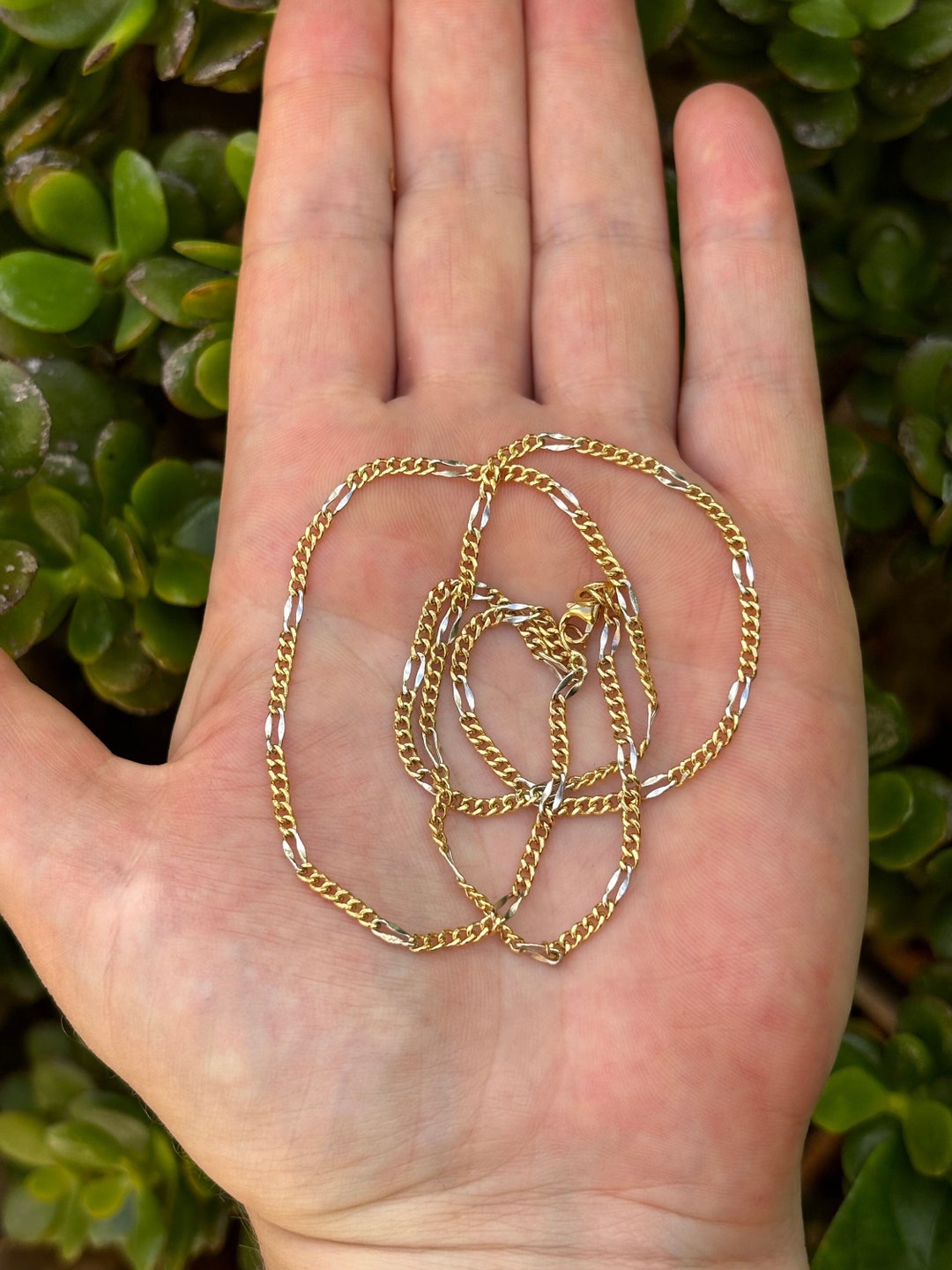 Vintage 18ct White and Yellow Gold Fancy Link Chain Necklace Everyday ...