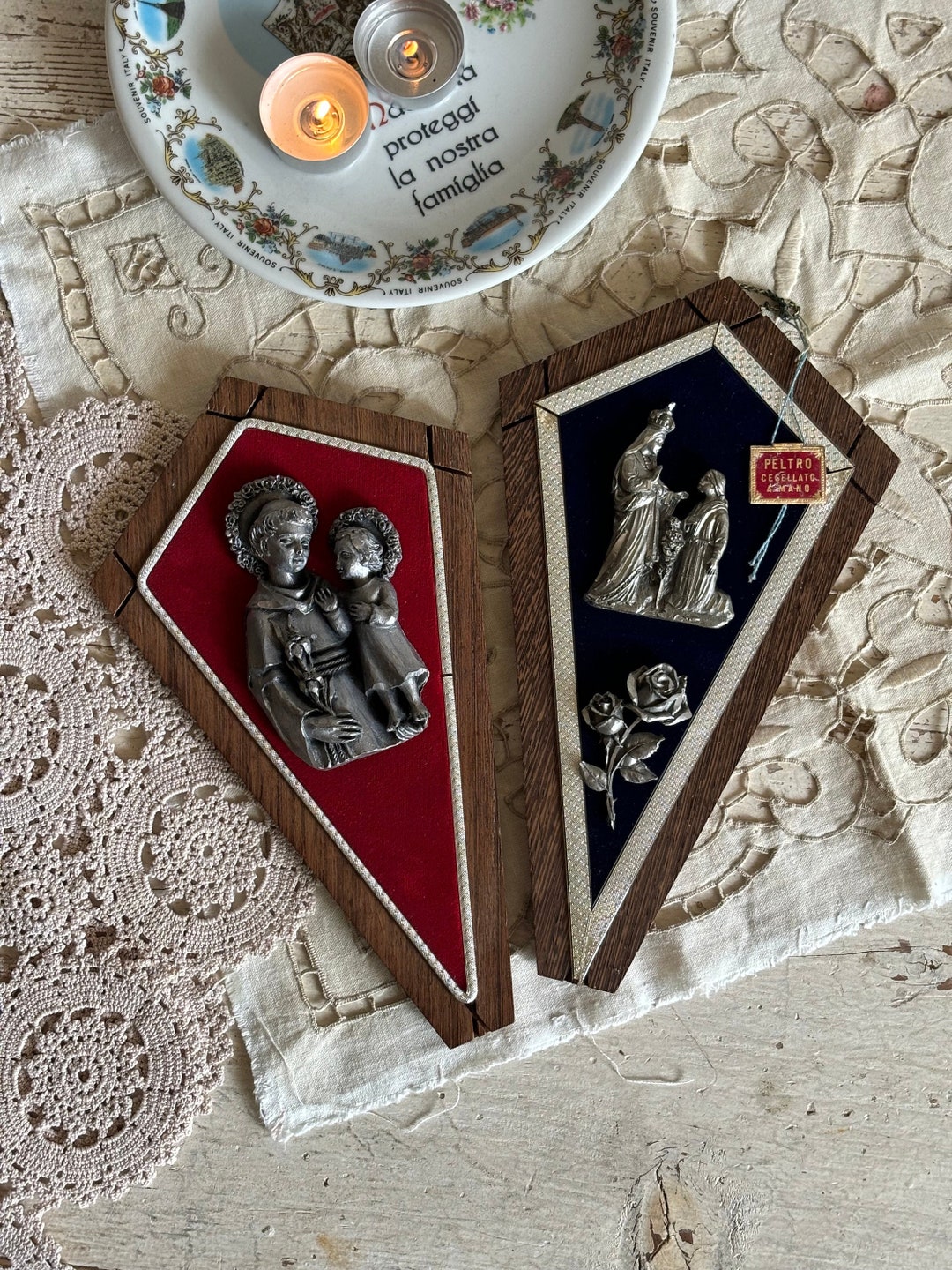 Vintage 1960s Chiseled Pewter Religious Icons - Religious Wall Decor ...