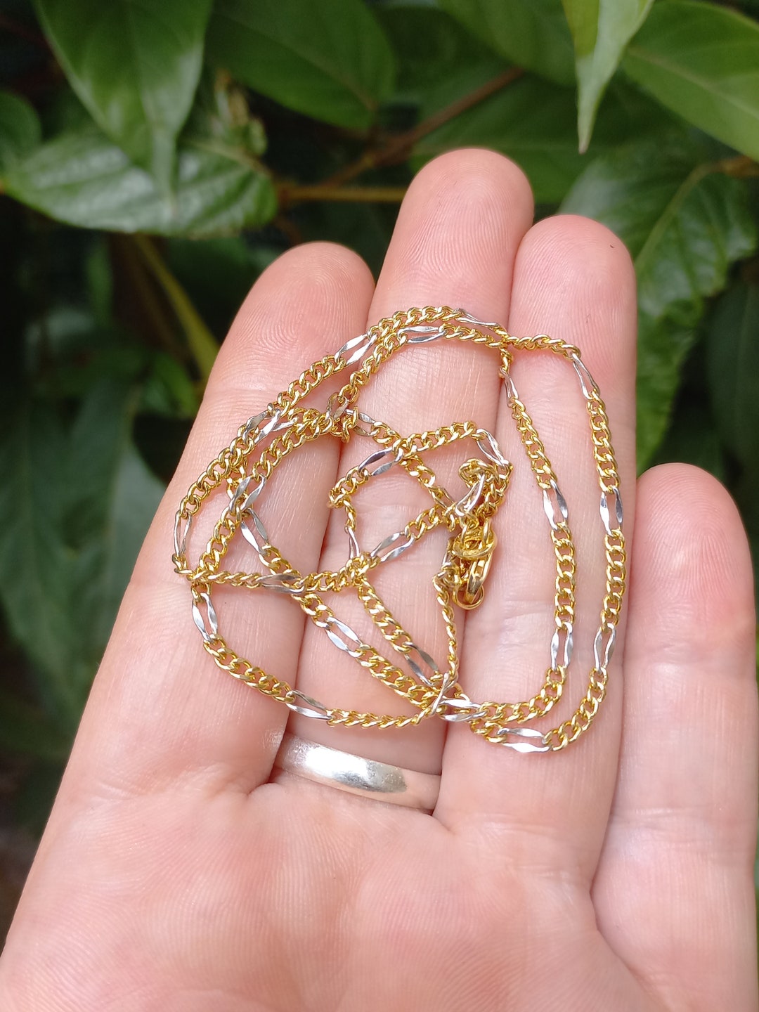 Stunning 18ct White & Yellow Gold Fancy Link Chain Necklace Everyday ...