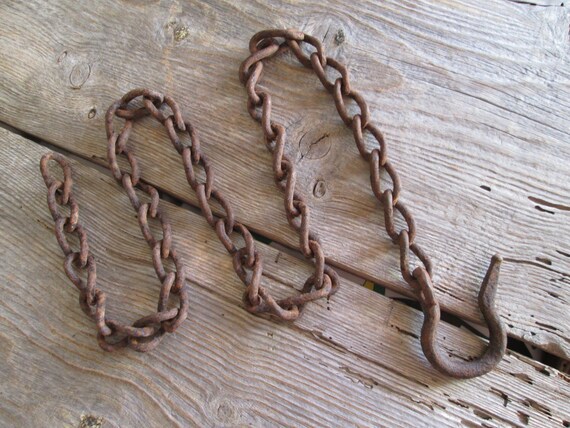Antique 1940 Barn rusty iron hook Chain Farmhouse decor Reuse | Etsy