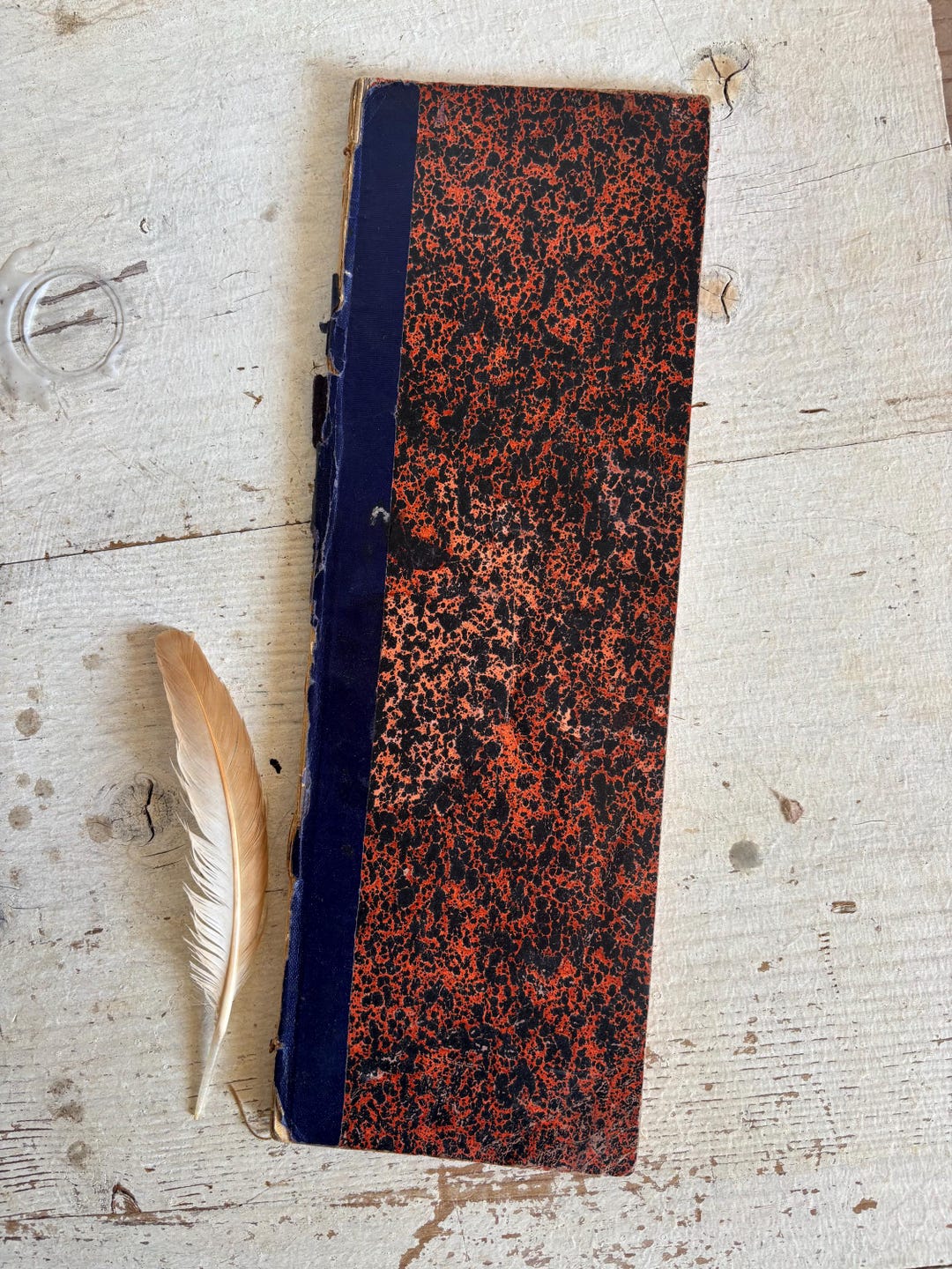 1900 Antique Handwritten Ledger Manuscript Agenda Ledger Marbled Cover ...