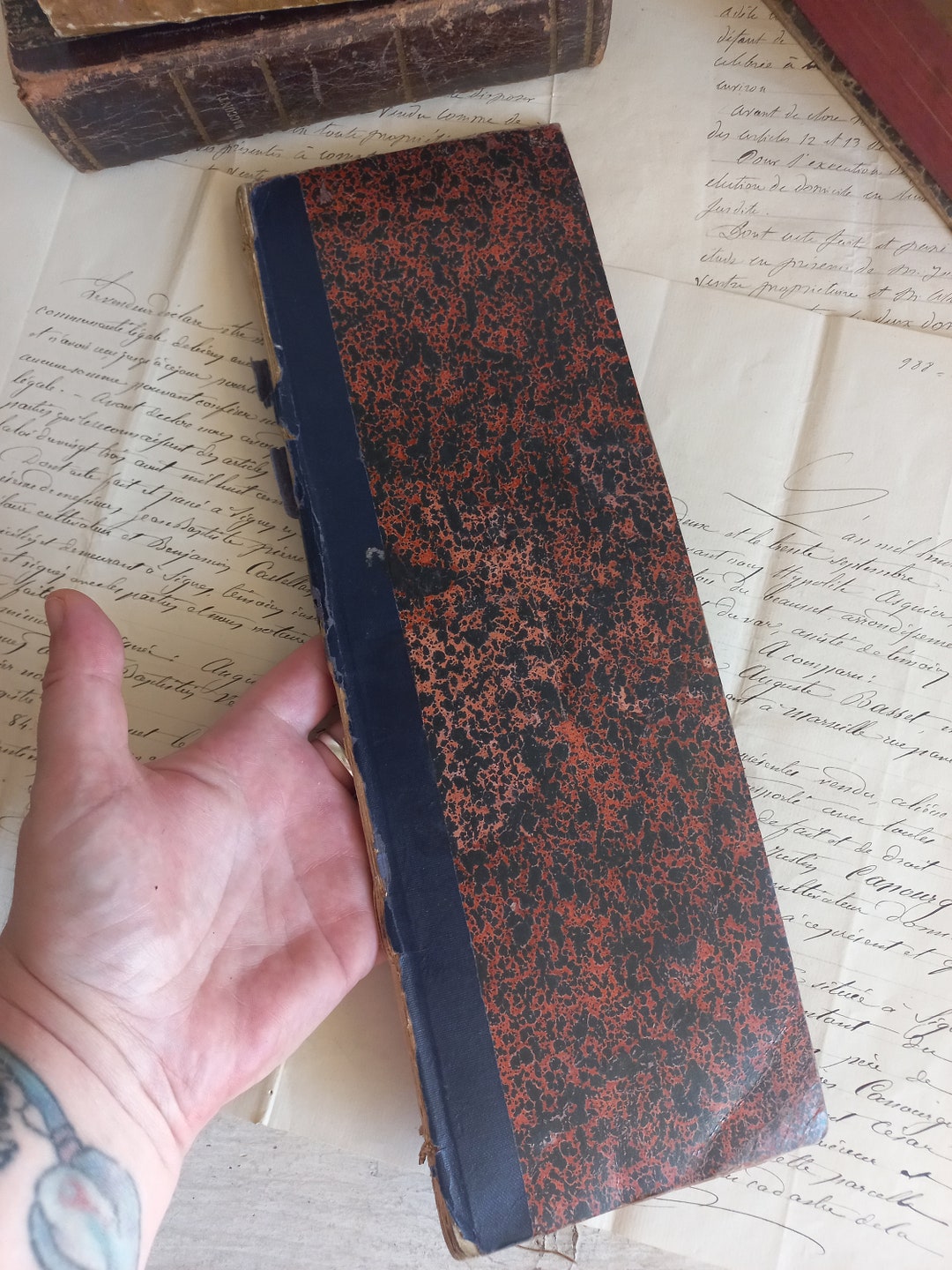 1900 Antique Handwritten Ledger Manuscript Ledger Marbled - Etsy