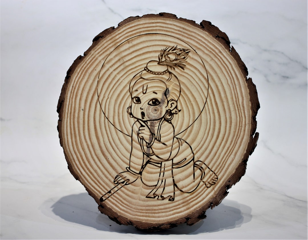 Engraved Baby Krishna on a Log - Etsy