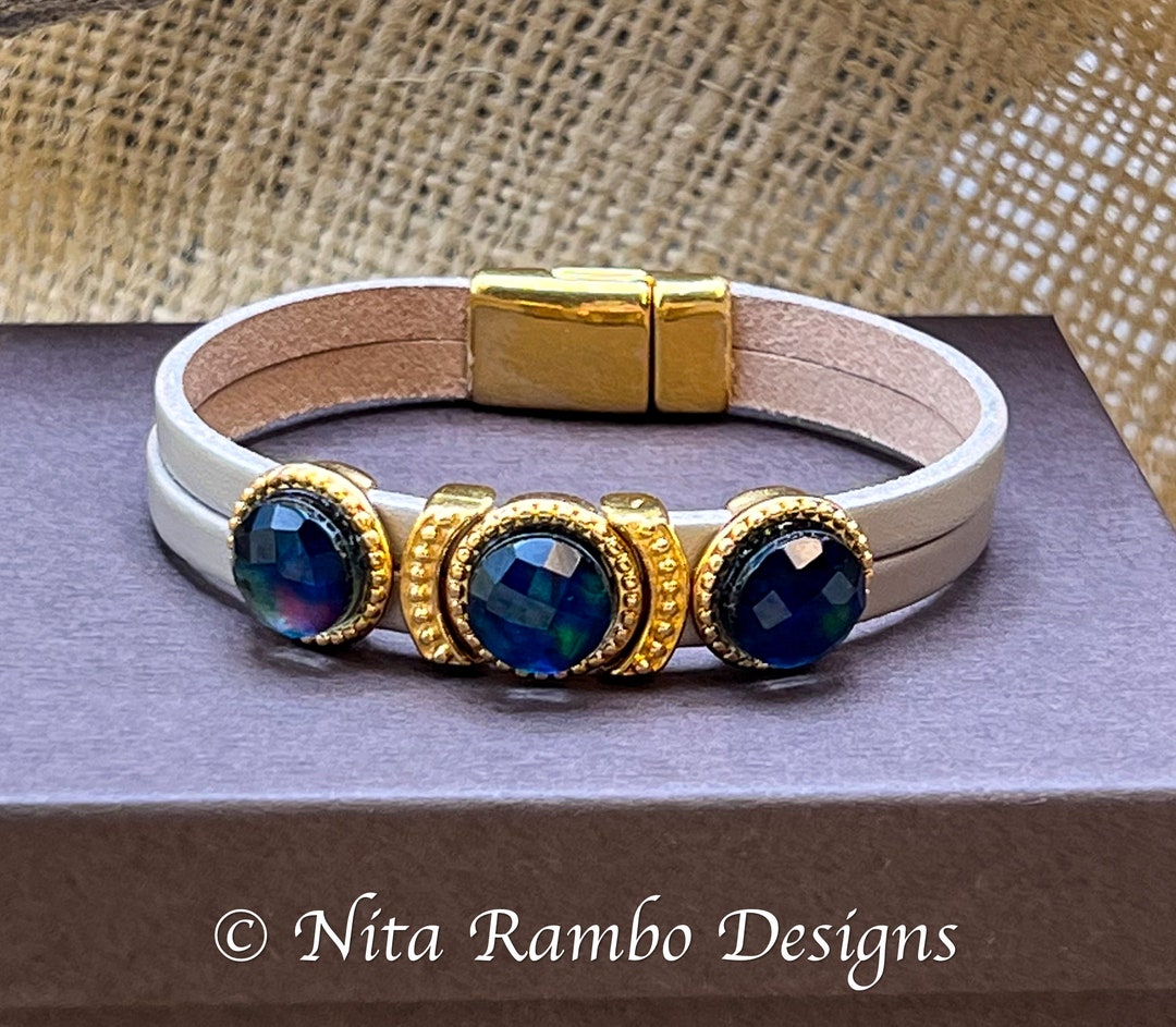 Abalone Quartz Leather Cuff Bracelet... - Etsy