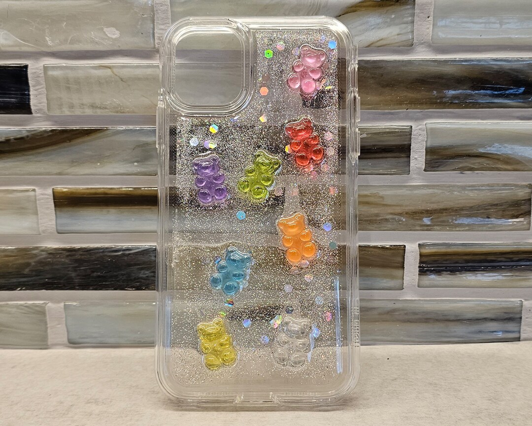 Kawaii Gummy Bear 3D Resin Glitter Double Layered Durable Protective ...
