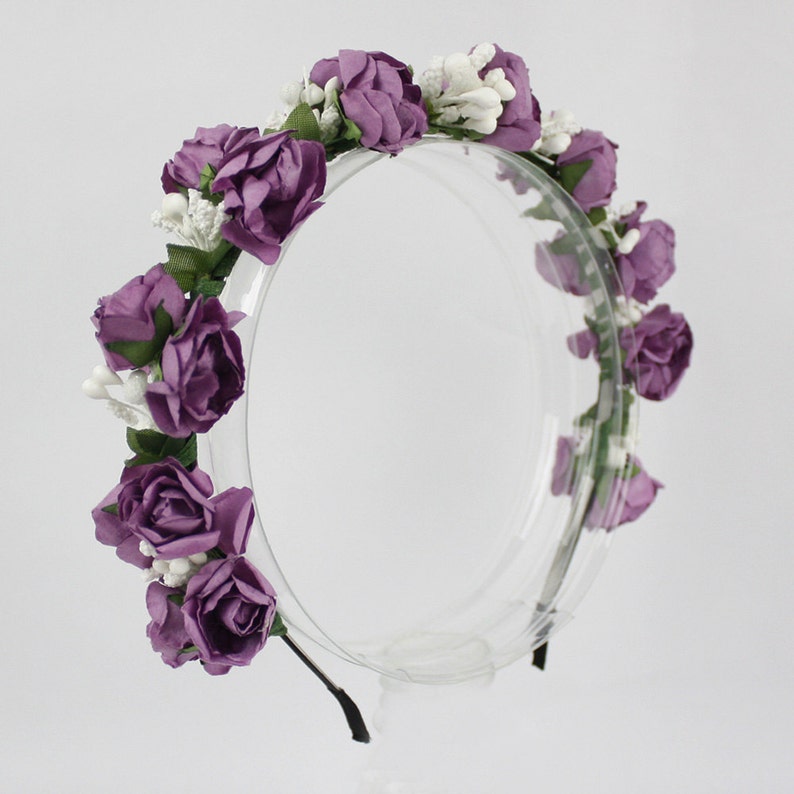 Rose Floral Flower Ribbon Crown Headband | Etsy