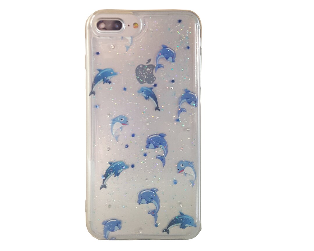 Glitter Sparkle Dolphins Resin TPU Rubber Cell Phone Case iPhone 6/7/8 ...
