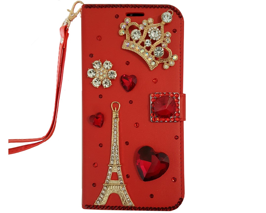 Red Rhinestone Bling 3D Deco Crown Eiffel Tower iPhone 6/7/8 Plus X/xs/xr Max iPhone 11/12/13/14 ...