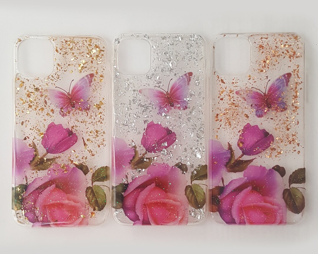 Rose Butterfly Gold Flake TPU Rubber Cell Phone Case iPhone 6/7/8/ Plus ...