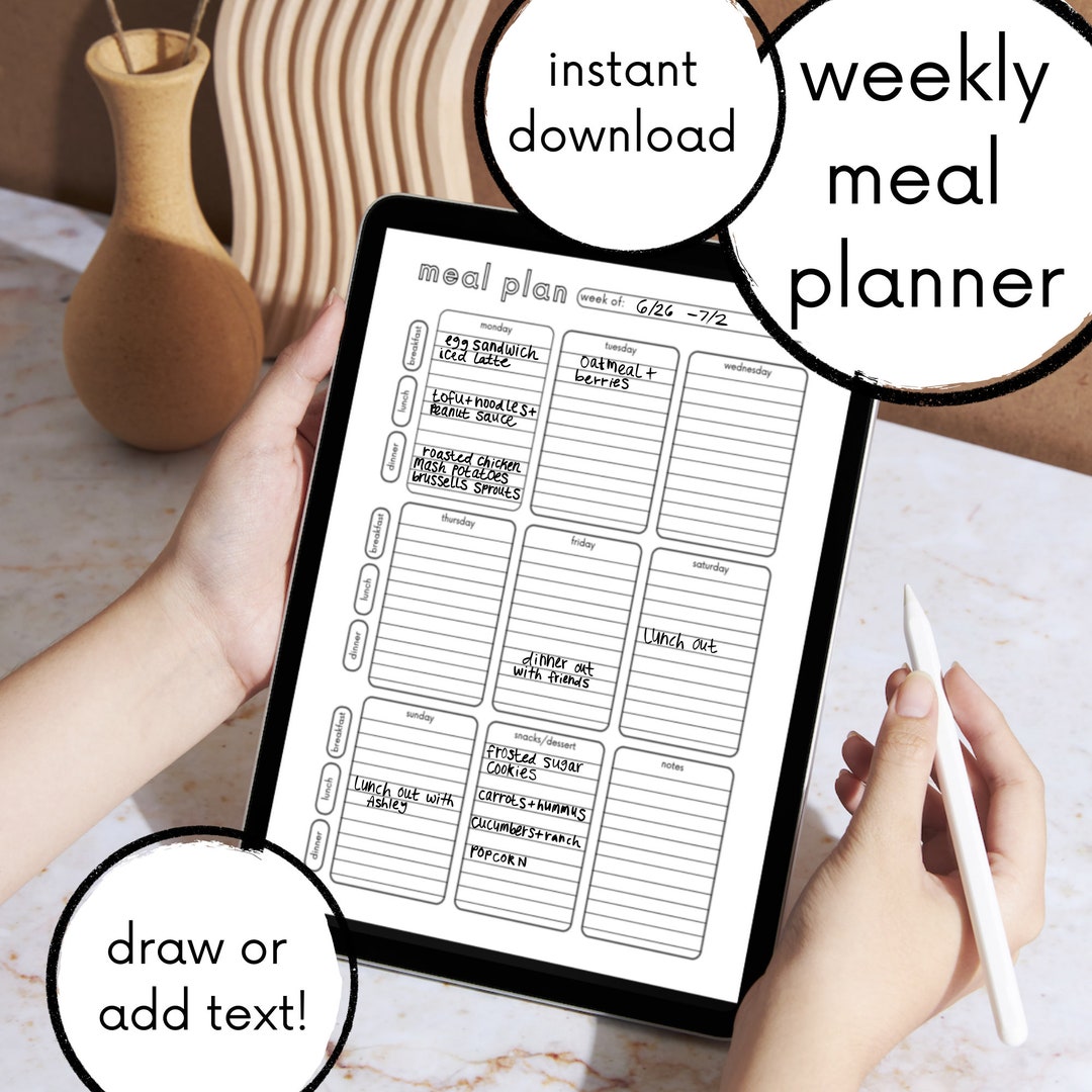 Digital Weekly Meal Planner, Printable Weekly Meal Plan Template, Daily ...