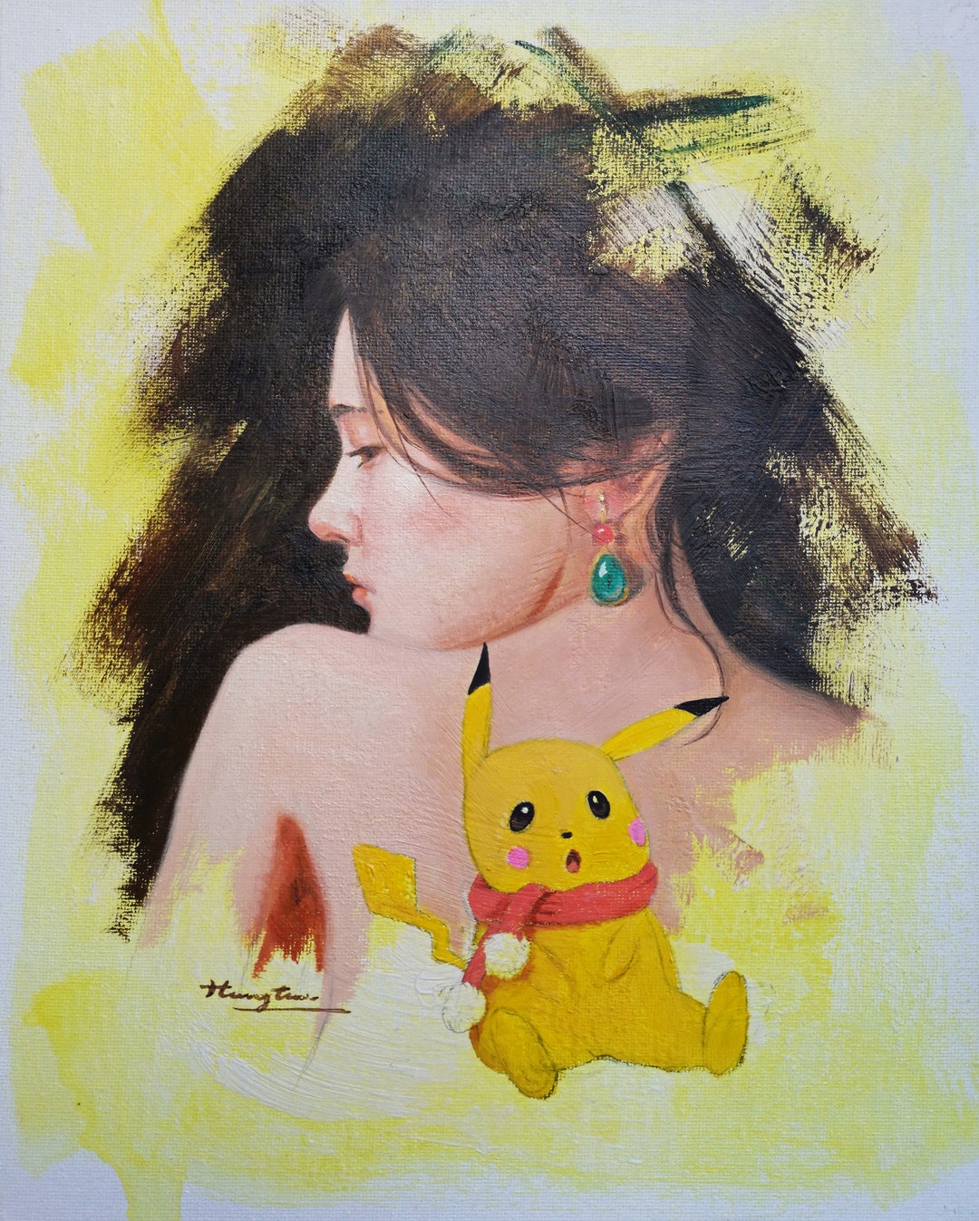 Original Artwork Oil Painting Portrait Girl, People on Panel Woman Lady ...