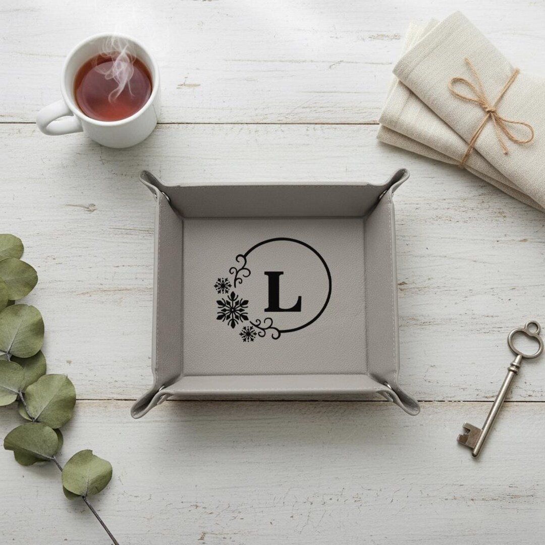 Snowflake Monogram Valet Tray – Personalized Leatherette Catchall for ...