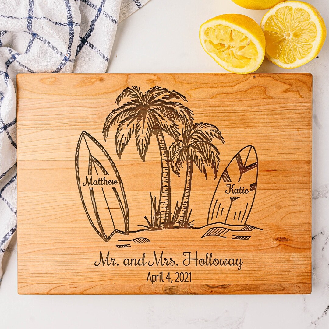 Personalized Surfboard Cutting Board, Surf Decor, Coastal Wedding Gift ...