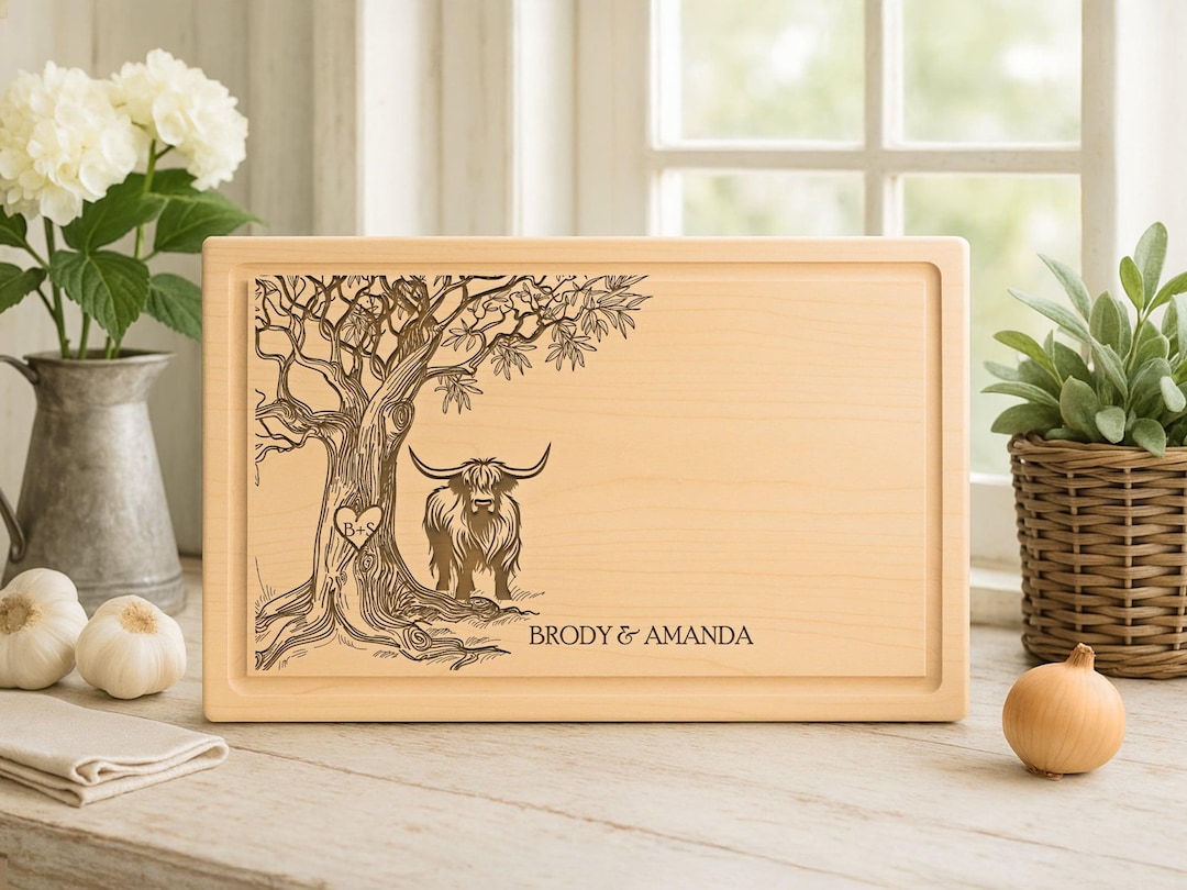 Engraved Highland Cow Cutting Board: Farmhouse Kitchen Decor, Cow Lover ...