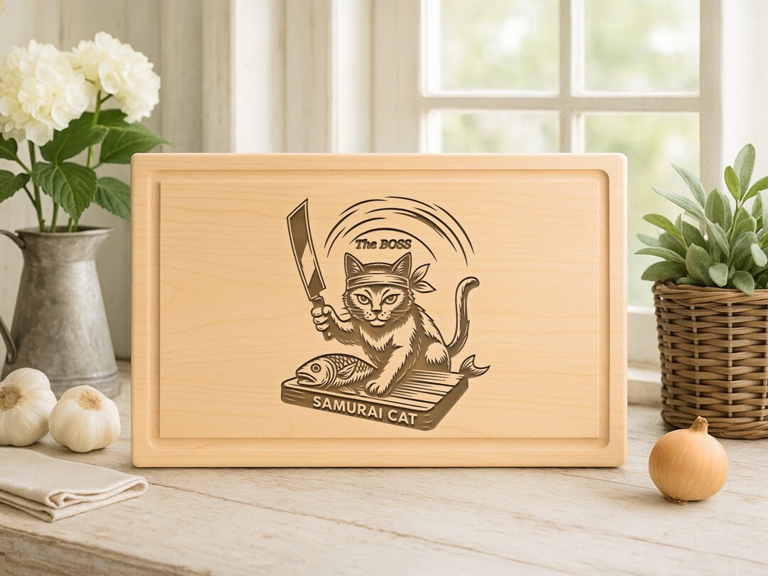 Personalized Samurai Cat Cutting Board: Engraved Charcuterie Board-31 ...