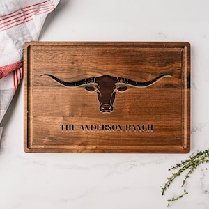 Texas Longhorn Decor, Texas Longhorn Cutting Board, Kitchen Cow Decor ...