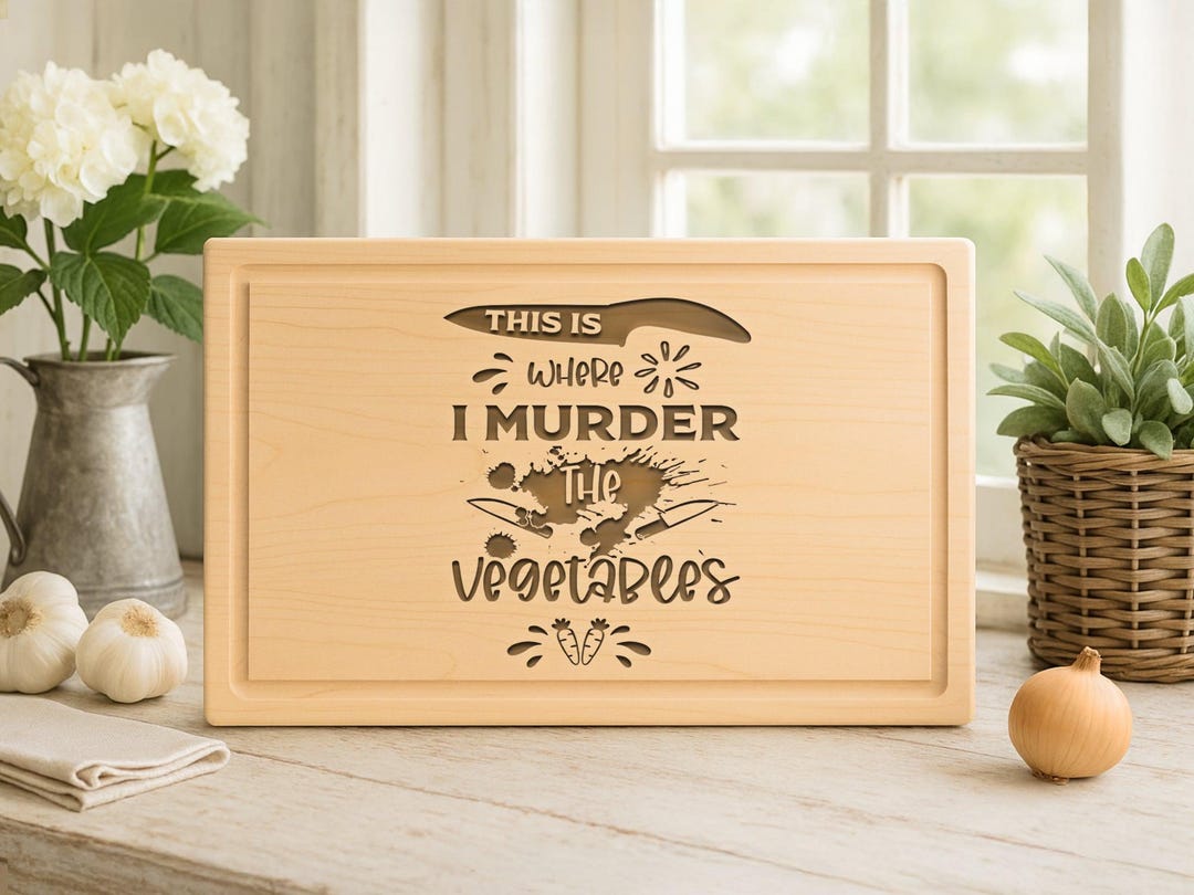 Funny 'vegetable Murder' Engraved Cutting Board: Kitchen Decor Gift.05 ...