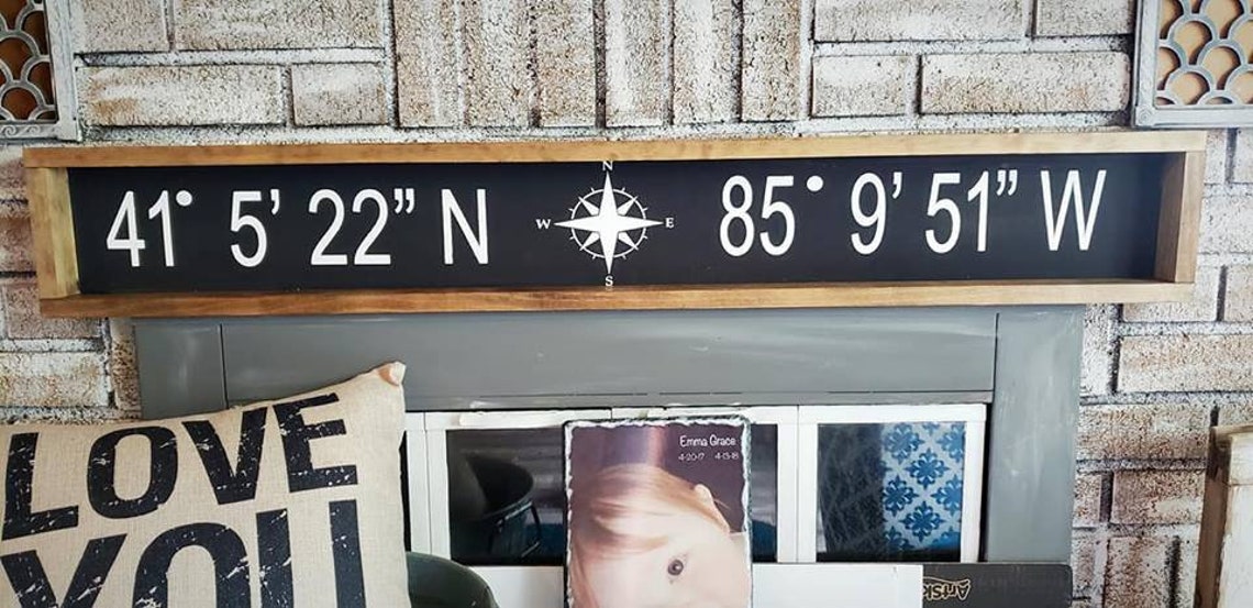 Coordinates maps signs with navigational coordinates lake | Etsy