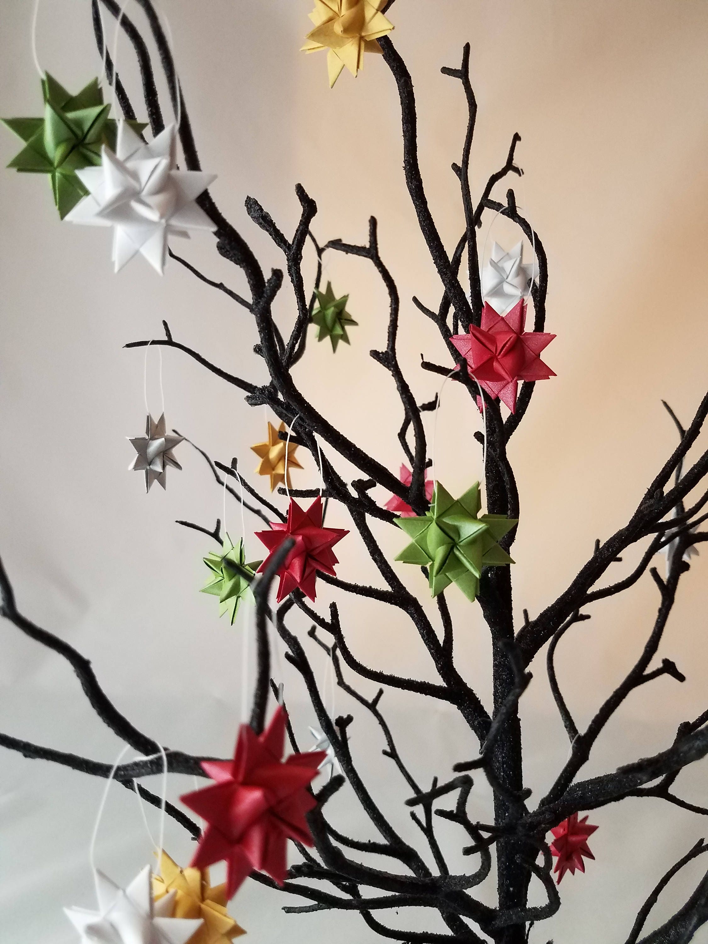 Set of 30 Handmade 1 Froebel Star Ornaments Red, Green, White, Silver ...