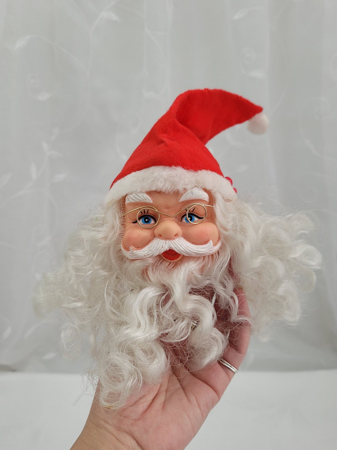 Vintage Santa Doll Head Gold Glasses Holly Berries on Hat - Etsy