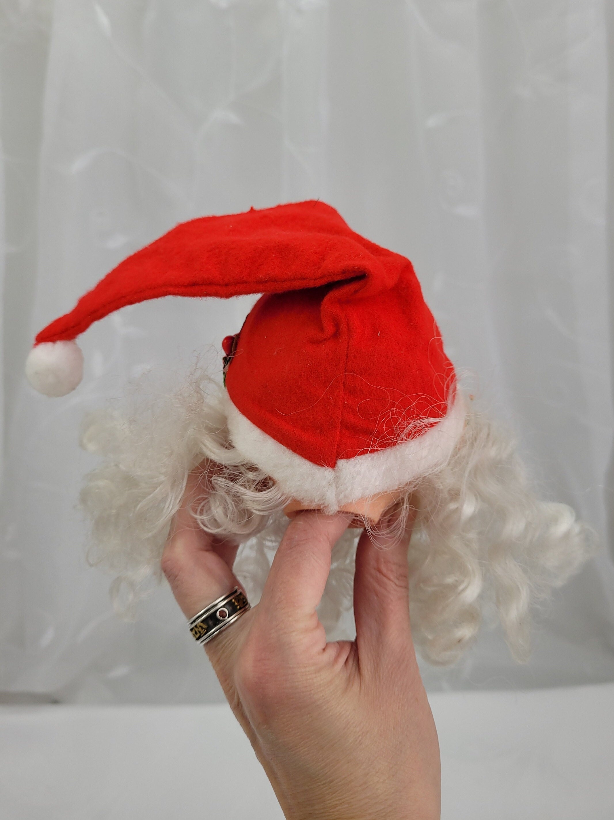 Vintage Santa Doll Head Gold Glasses Holly Berries on Hat - Etsy