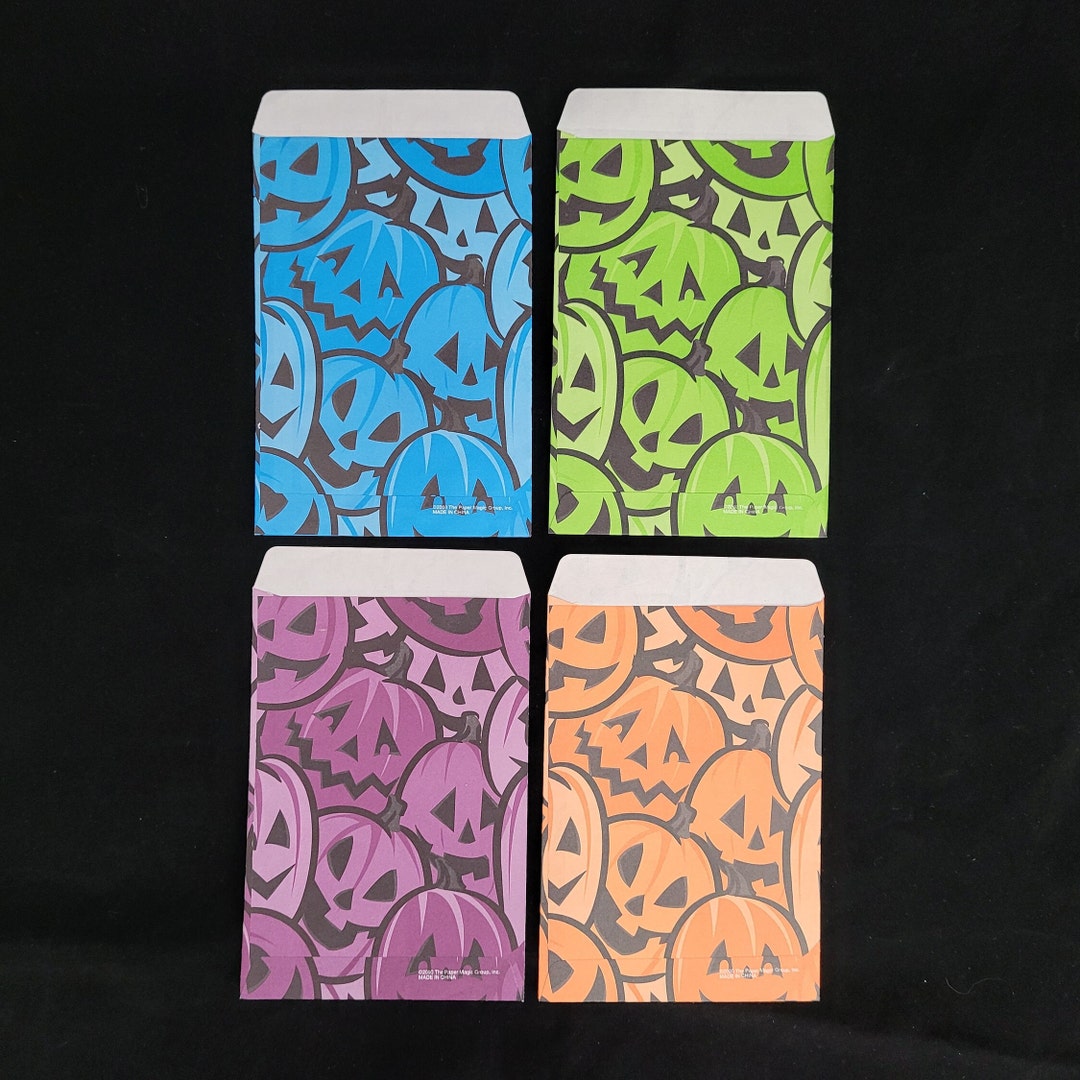 Set of 12 Colorful Halloween Treat Bags Unused Grinning Jack-o-lanterns ...