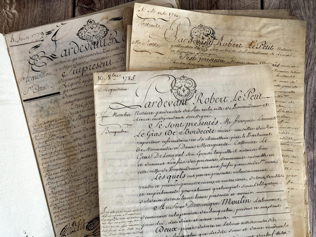 Set of 3 Antique French Legal Handwritten Document Parchment Vintage ...