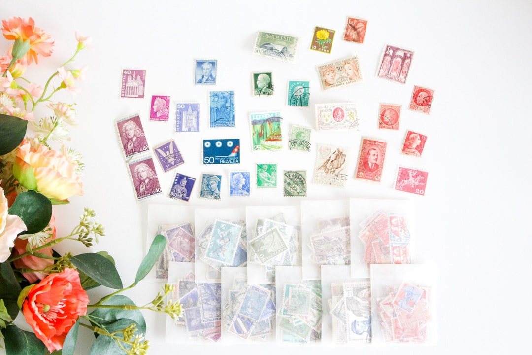 Assorted Vintage Colour Postage Stamps - Junk Journal - Scrapbooking ...