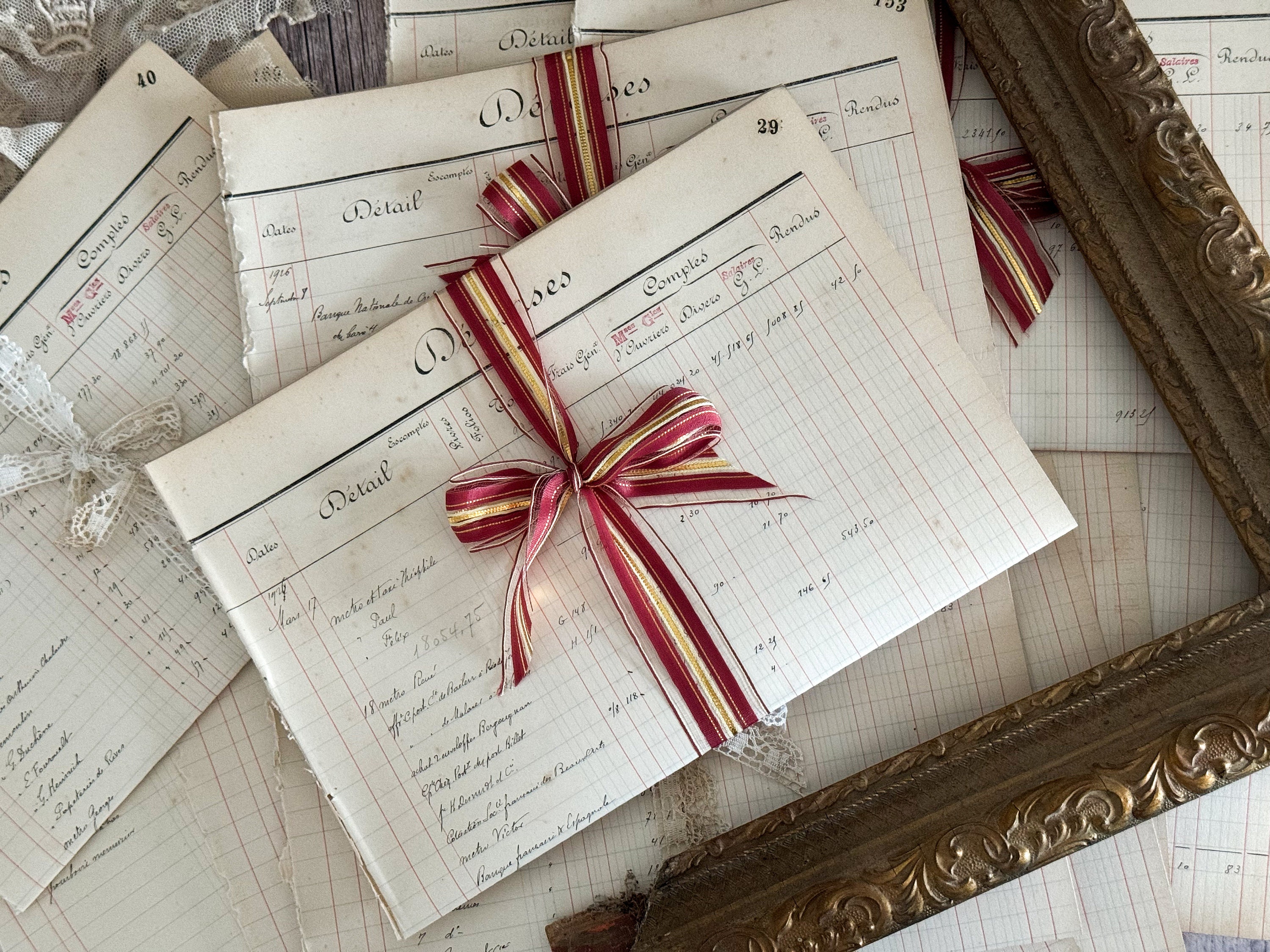 5 Antique French Ledger Pages - Paper Ephemera - 1920's - Junk ...