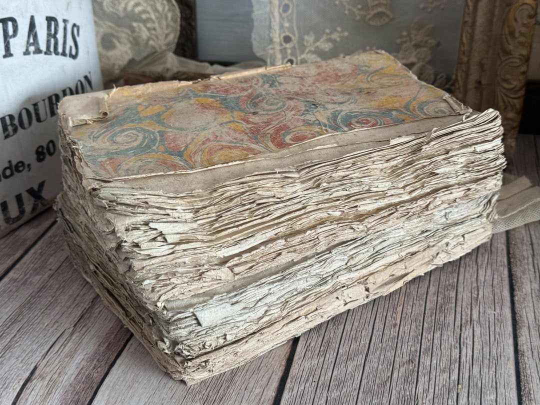 Set of 2 Antique French Books With Ruffled Pages 19th Century Rag Paper ...