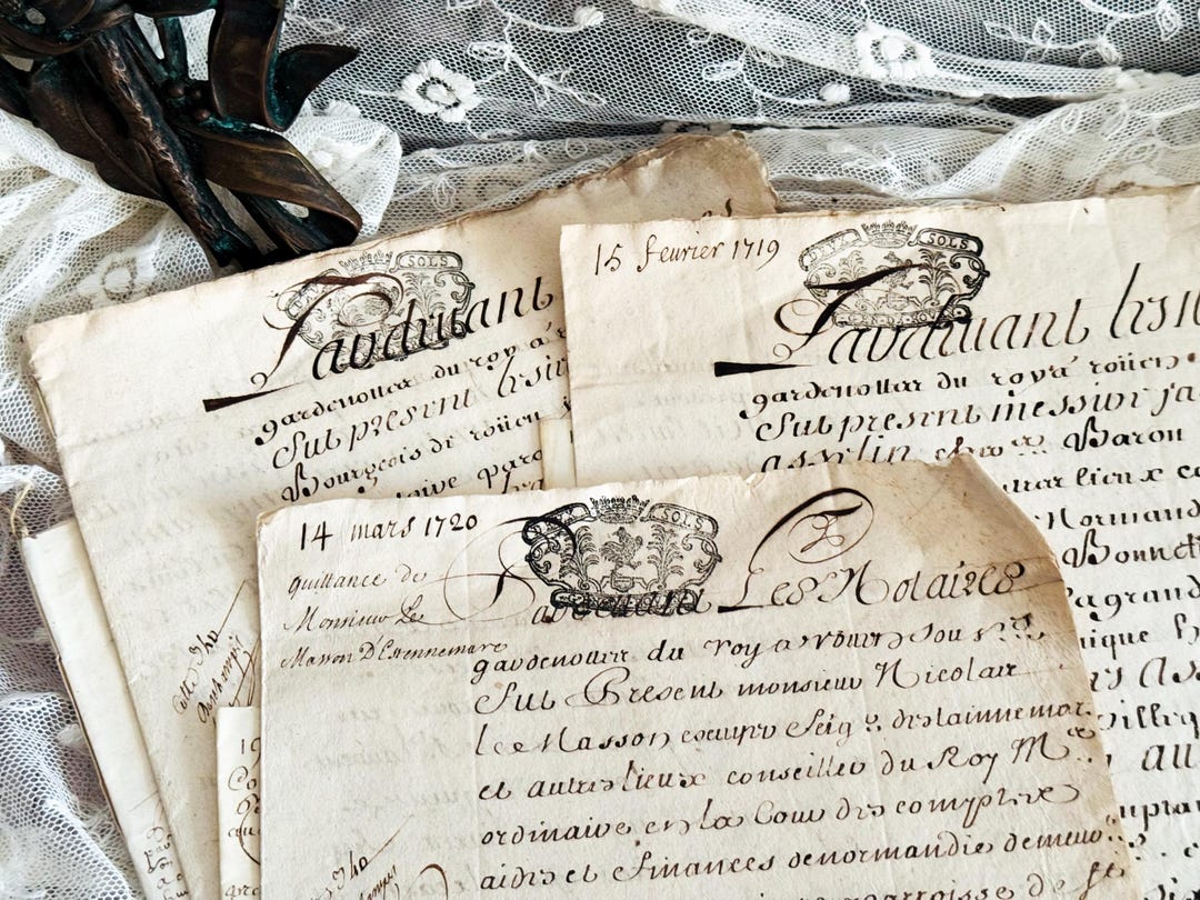 Set of 3 Antique French Legal Handwritten Documents Parchment Vintage ...