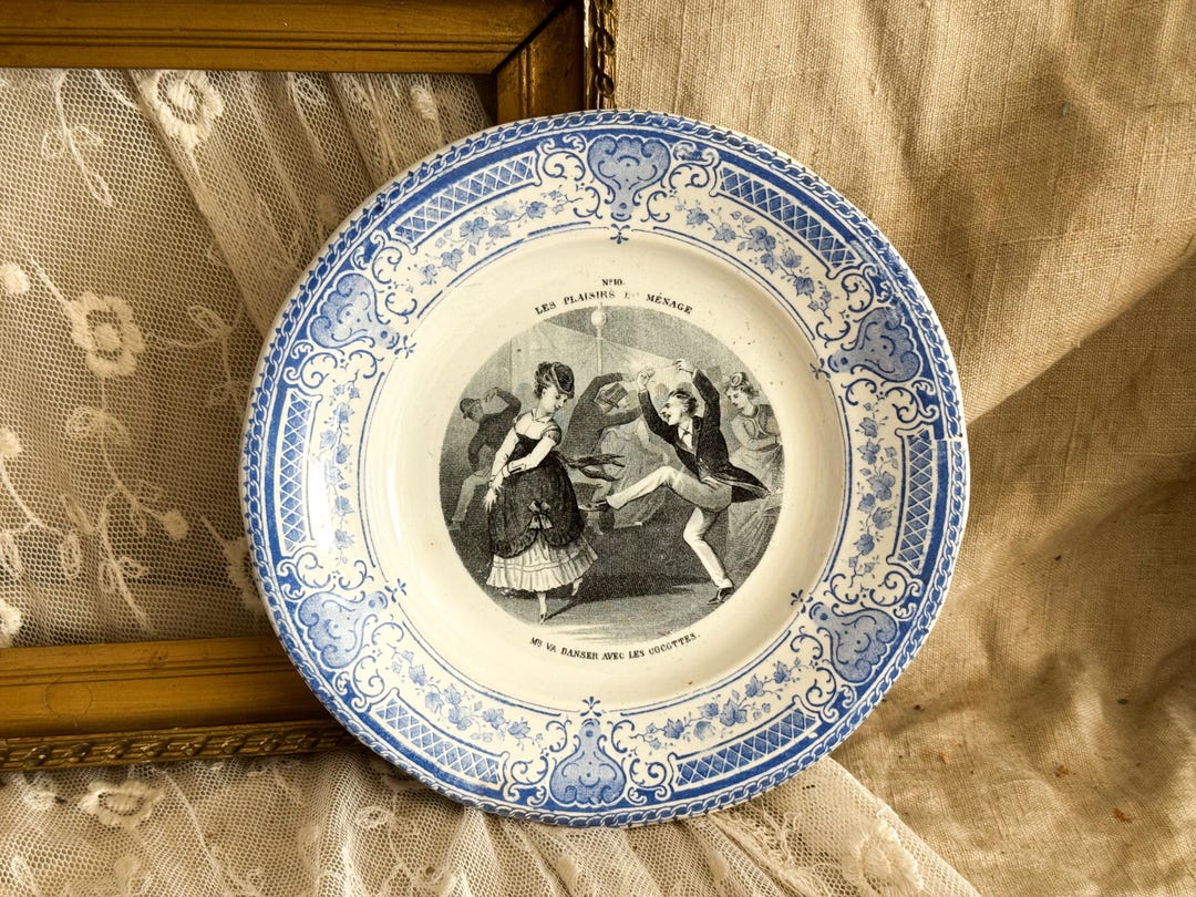 Vintage French Ironstone Talking Plate - Decorative Plate - Creil ...