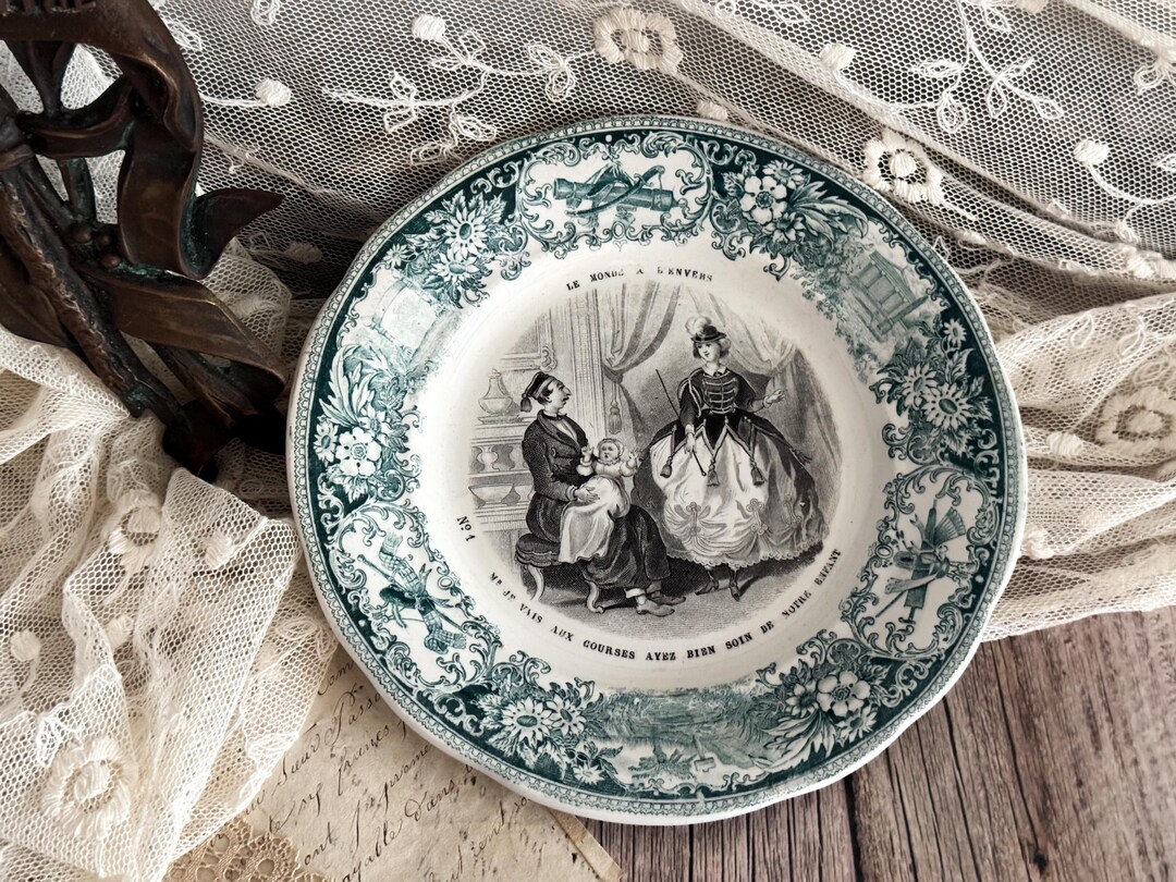 Vintage French Ironstone Talking Plate Decorative Plate Creil ...