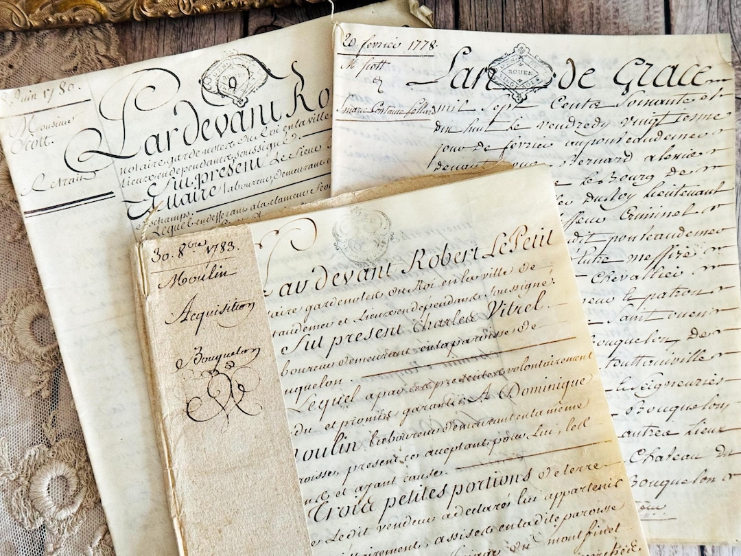 Set of 3 Antique French Legal Handwritten Document - Parchment ...