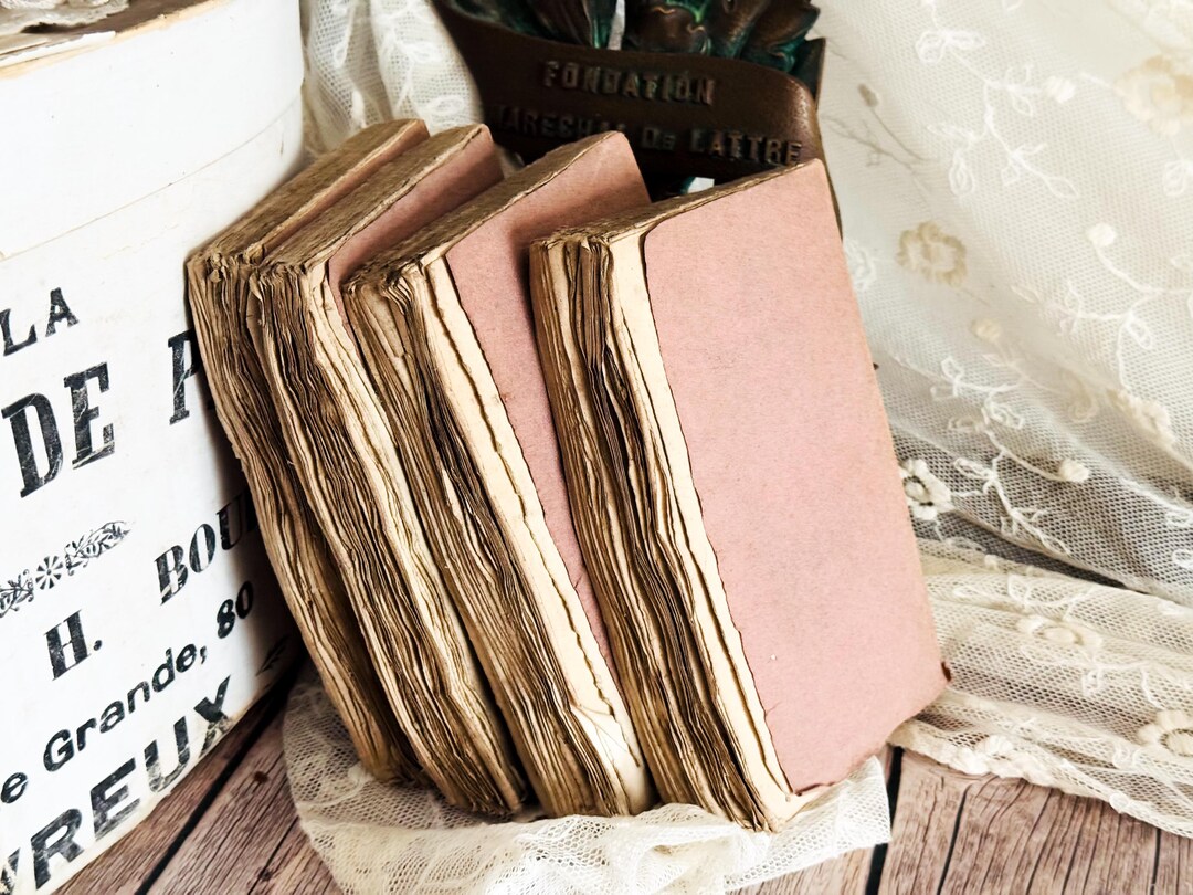 Set of 4 Antique French Small Pink Paperback Books With Ruffled Pages ...