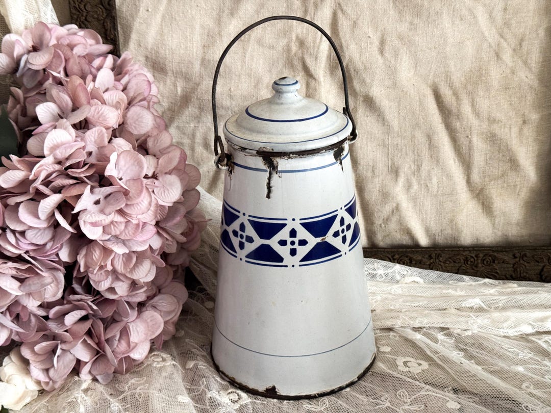 Vintage French White Enamel Pail - Rustic Farmhouse Home Decor - Etsy