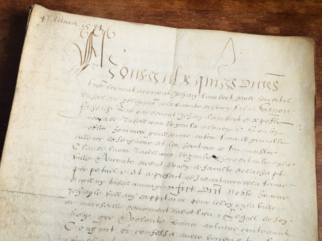 1584 Antique French Legal Handwritten Document - Parchment - Vintage ...