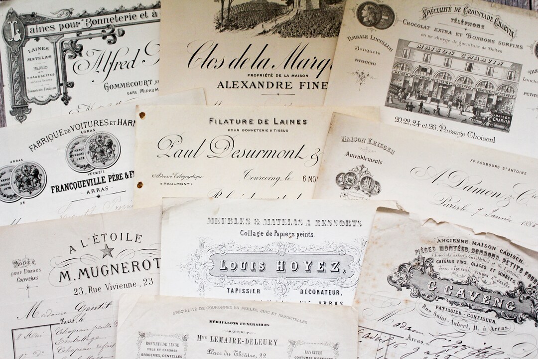 Set of 10 French Invoices Receipts Letters Junk Journal Scrapbooking ...
