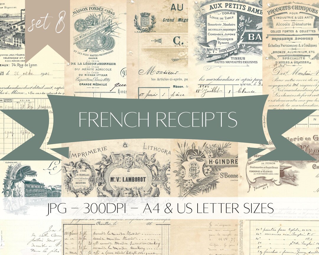 Antique French Receipts - Digital Download - Printable - Junk Journal ...