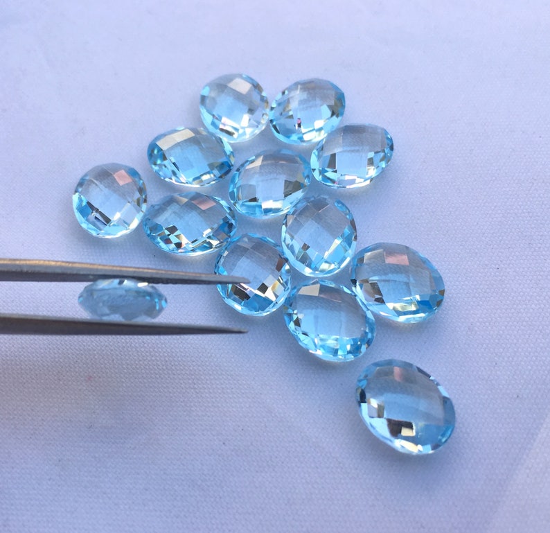Blue Topaz Faceted Oval Briolette 8x6mm 10x8mm & 12x10mm/ - Etsy