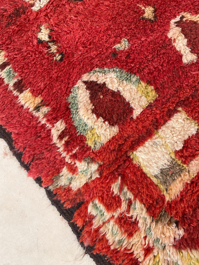 Vintage Rehamna Moroccan Rug: Tribal Design, Red Wool, 5.1x12.5 Ft - Etsy