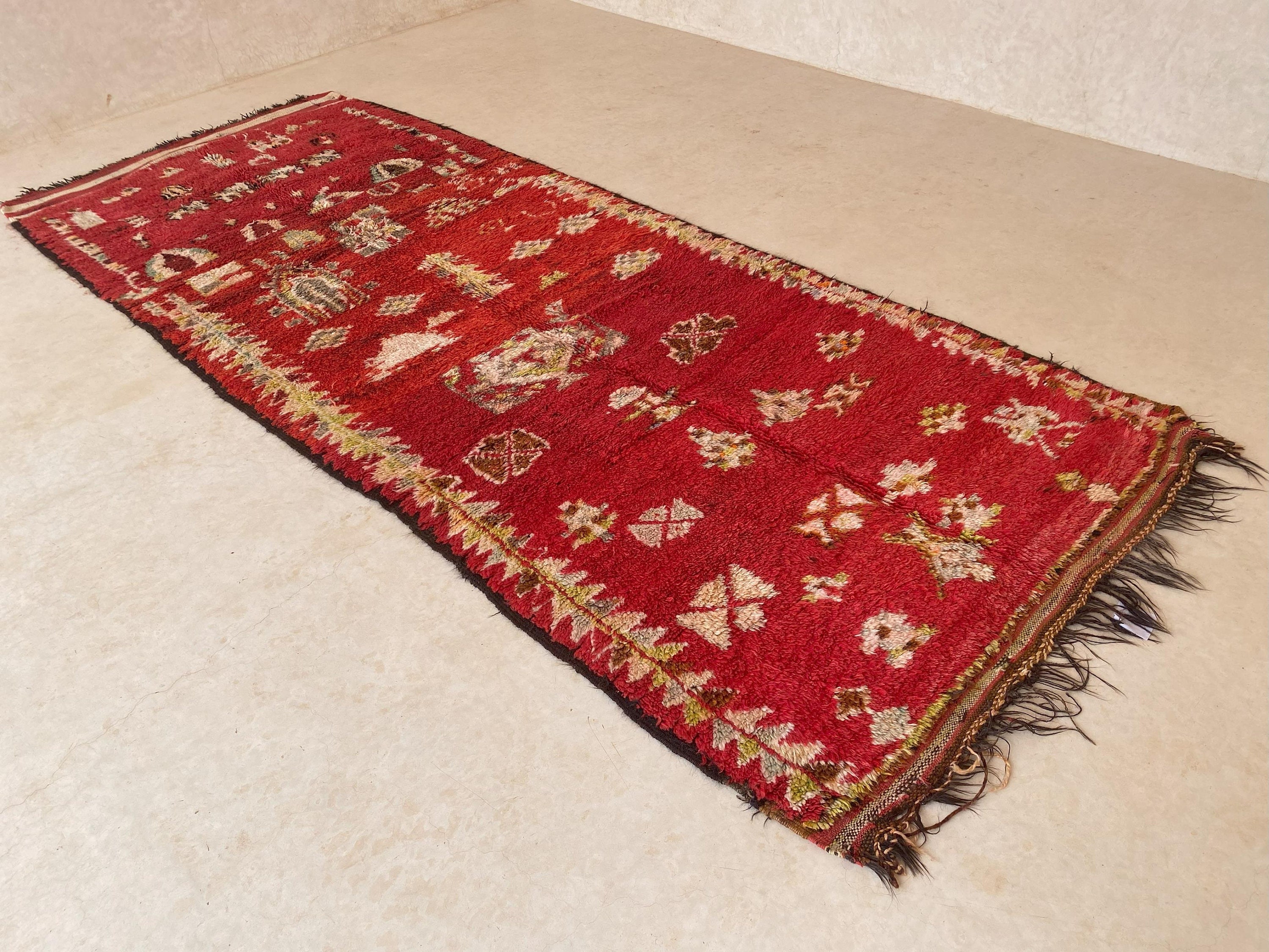 Vintage Rehamna Moroccan Rug: Tribal Design, Red Wool, 5.1x12.5 Ft - Etsy