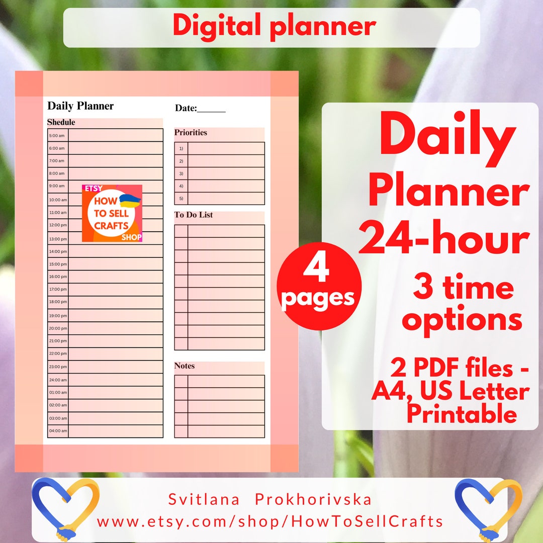 Daily Planner Printable PDF 24 Hour Planner. Simple Planner 24 Hourly ...