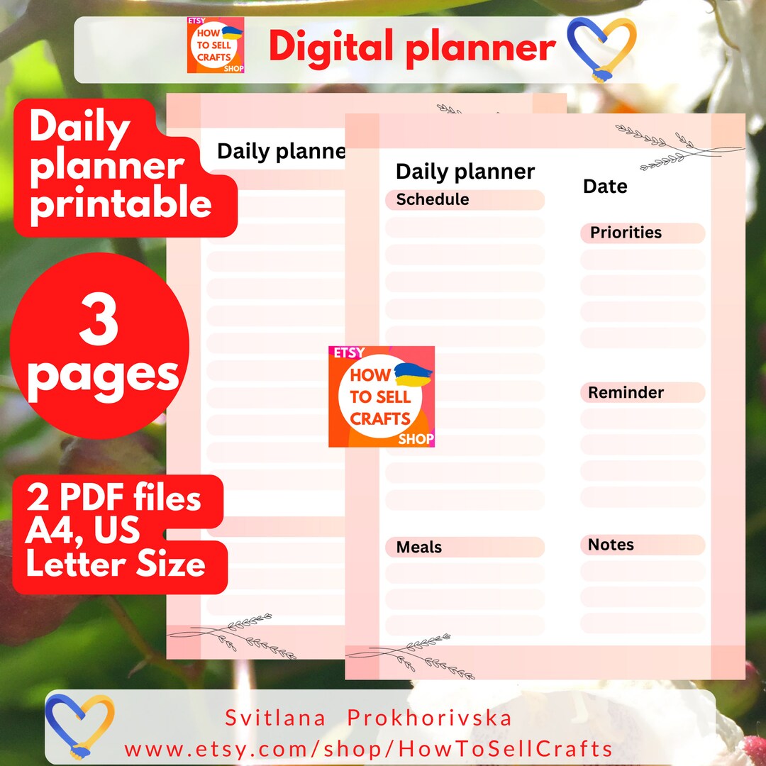 Daily Planner Printable. Simple Planner Orange Floral. Work From Home ...